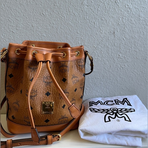 MCM | Bags | Mcm Dessau Visetos Mini Drawstring Bucket Bag | Poshmark